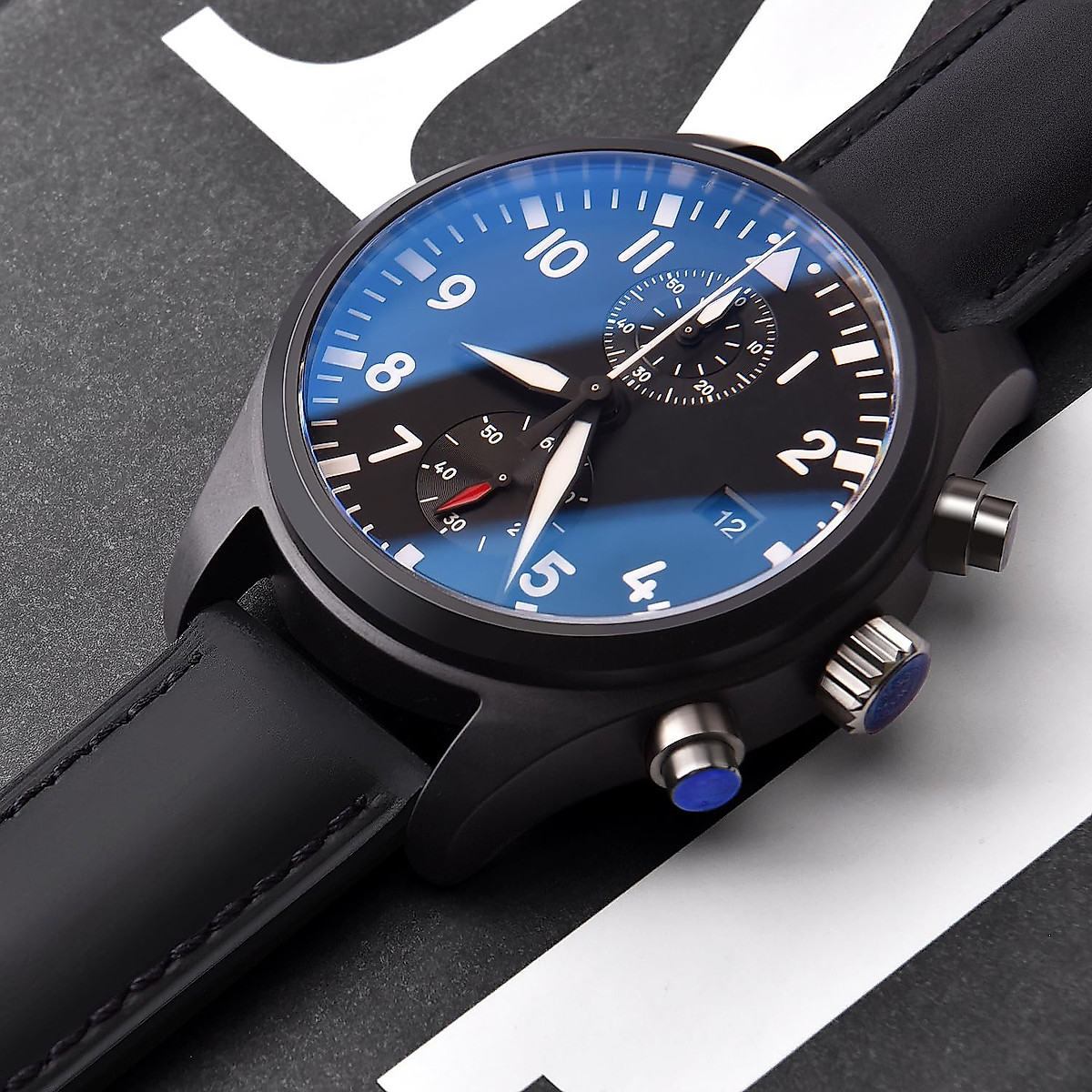 Ritche Genuine Black Leather Watch Bands 22mm Classic Vintage Quick Release Top Grain Leather Watch Strap, White Elephant Gifts, Stocking Stuffers for Men