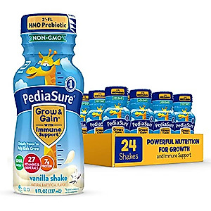 PediaSure Grow & Gain with 2âââ€š¬ââ€ž¢-FL HMO Prebiotic, Kids Nutrition Shake, Vitamins C, E, B1, B2, Non-GMO, Vanilla, Bottle, 8 Fl Oz, 24 Count