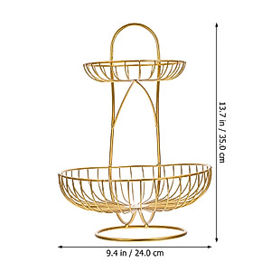 IMIKEYA Golden Metal Countertop Wire Fruit Storage Basket Double Layers Desktop Fruit Bowl Stand Holder Vegetables Storage Basin for Kitchen