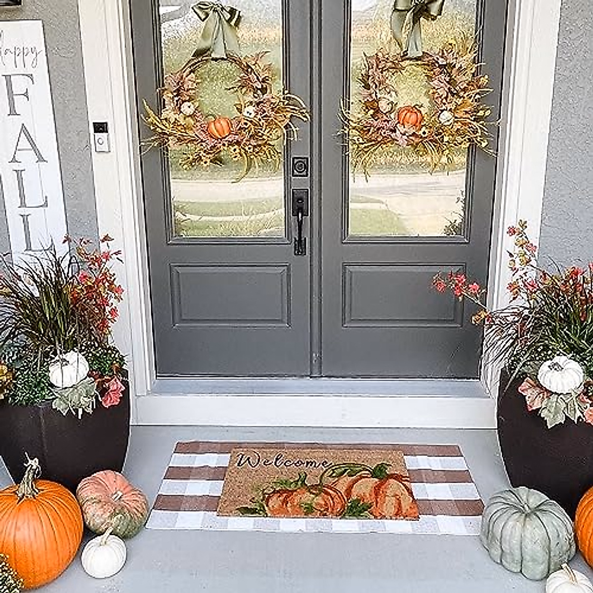 Buffalo Plaid Outdoor Rug Doormat Farmhouse Checkered Front Porch Rug Machine Washable Woven Cotton Layered Door Mats for Indoor Entryway Kitchen Bedroom (24"x51", Coffee and White)