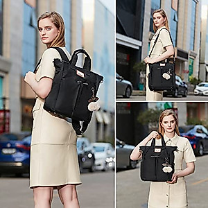 MYHOZEE Convertible Backpack Tote Bag, 3 IN 1 Women Laptop Backpack, College Casual Daypack Bookbag Black