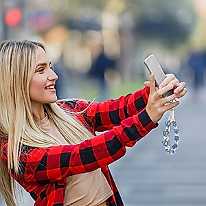 WALXINK Blue Flower Handmade Wristlet Keychain for Women with Key Ring Macrame Lanyards for Keys Sturdy Keychain for Car Keys