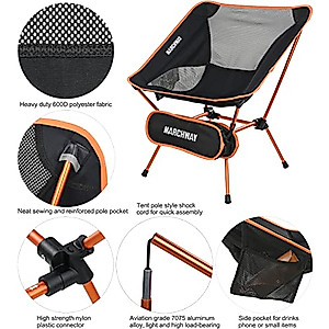 MARCHWAY Ultralight Folding Camping Chair, Heavy Duty Portable Compact for Outdoor Camp, Travel, Beach, Picnic, Festival, Hiking, Lightweight Backpacking (Orange)