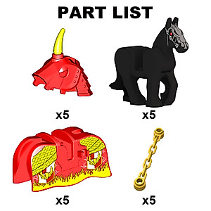 Nicolababe Black War Horse Set of 5 with Horse Helmets and Barding for Knights Building Blocks Educational Toys Designed for Minifigures Castle Scene Compatible with All Major Brands