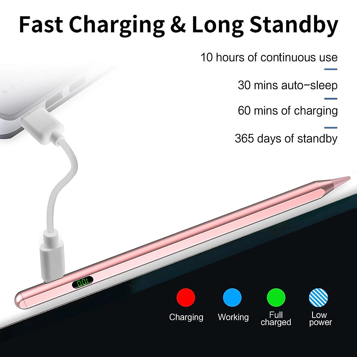 Stylus Pencil for iPad Pro 2024 13/12.9/11 inch M4, with 0.5h Fast Charge Palm Rejection for iPad Air 11/13 M2 6th/5th/4th/3rd, iPad 10th/9th/8th/7th/6th, iPad Mini 6th/5th