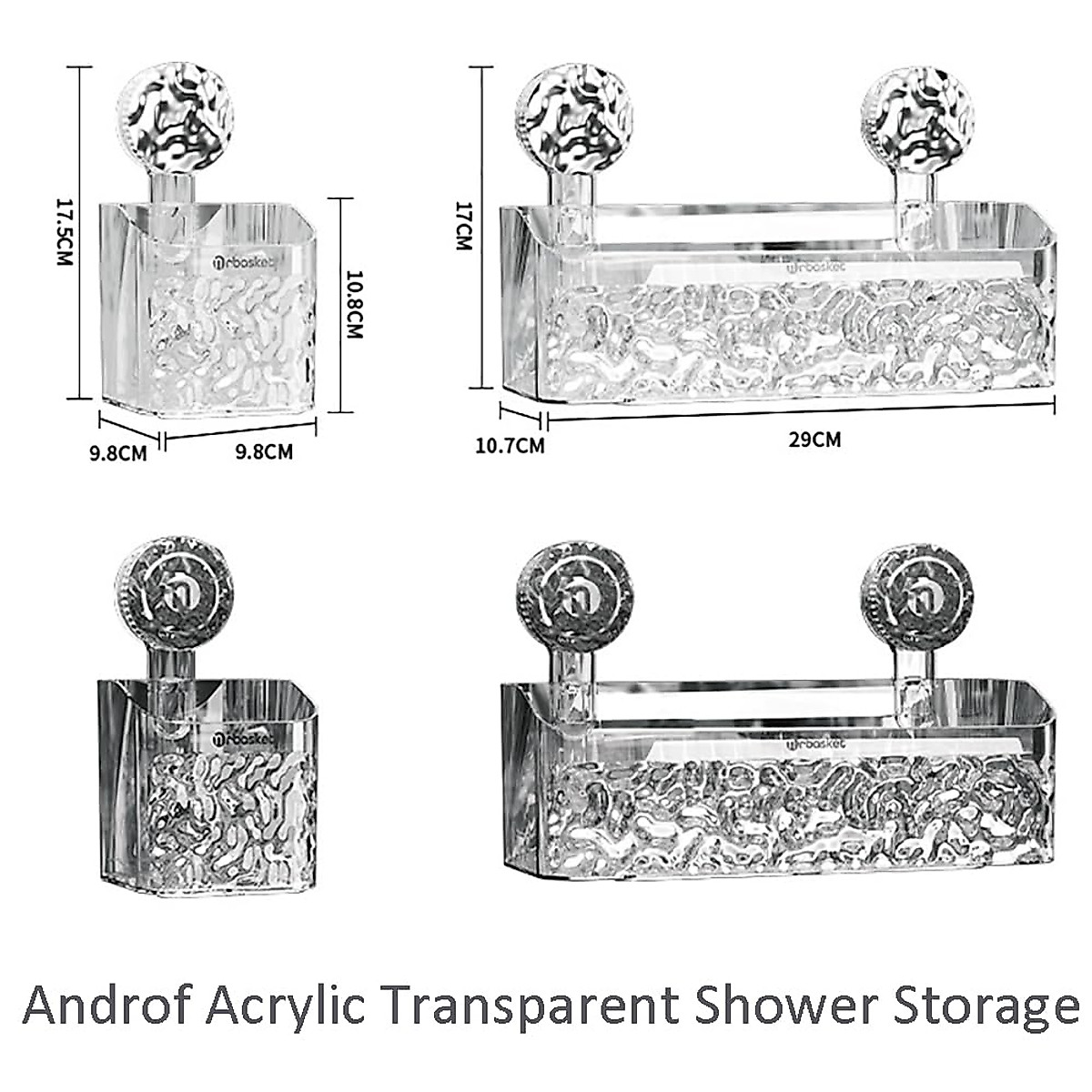 Cenbini Fuxeti Suction Cup Shelf, Light Luxury Style Punch-Free Storage Rack, Androf Acrylic Transparent Shower Storage (Transparent Color, Small:98 * 98 * 108mm/3.86 * 3.86 * 4.25in)