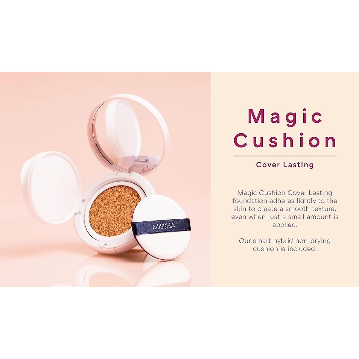 MISSHA Magic Cushion Foundation No.21 Light Beige for Bright Skin, Flawless Coverage,Dewy Finish,Easy Application for All Skin Types