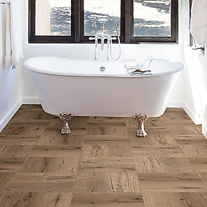 FloorPops FP3319 Pickling Peel & Stick Floor Tiles, Brown