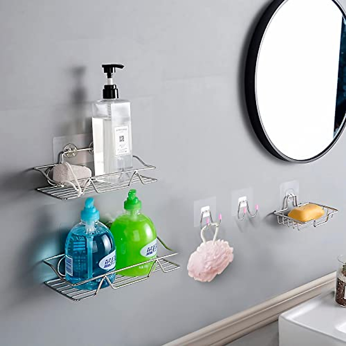 CGBE Shower Caddy, Shower Shelves With Soap Dish Holder Adhesive Hooks, Rust Free Shower Organizer Shower Rack Shampoo Holder Wall Mount For Bathroom Kitchen Storage (5 Packs)