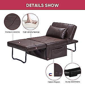 Litbird Sofa Bed, 4 in 1 Multi-Function Folding Ottoman, Couch Bed with Adjustable Backrest Convertible Chair for Living Room, Apartment, Office, Imitation Leather, Modern, Brown