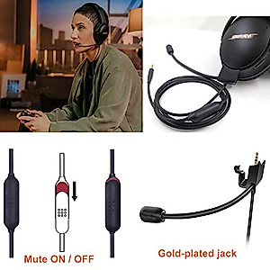 Detachable Replacement QC35 Headphone Boom Microphone Cable Cord Mute Switch Compatible with Bose QuietComfort 35 II (QC35 II) QC35 Gaming Headset​ for PC/ Laptop/ PS4/ PS5/ Xbox One Controllers