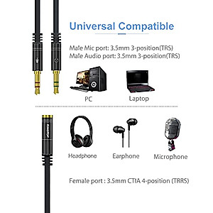 KINGTOP Headset Splitter Cable 3.5mm Female to 2 Male for PC Computer and Old Version Laptop