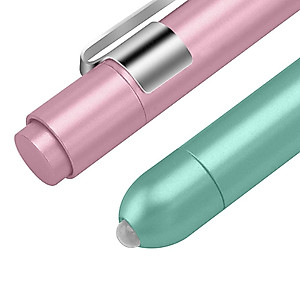 FITA Medical Pen Lights for Nurses Doctors, 2 Pack Reusable Penlight LED Tactical White Light with Pupil Gauge and Ruler, Replaceable Batteries (Pale Pink/Teal Green)