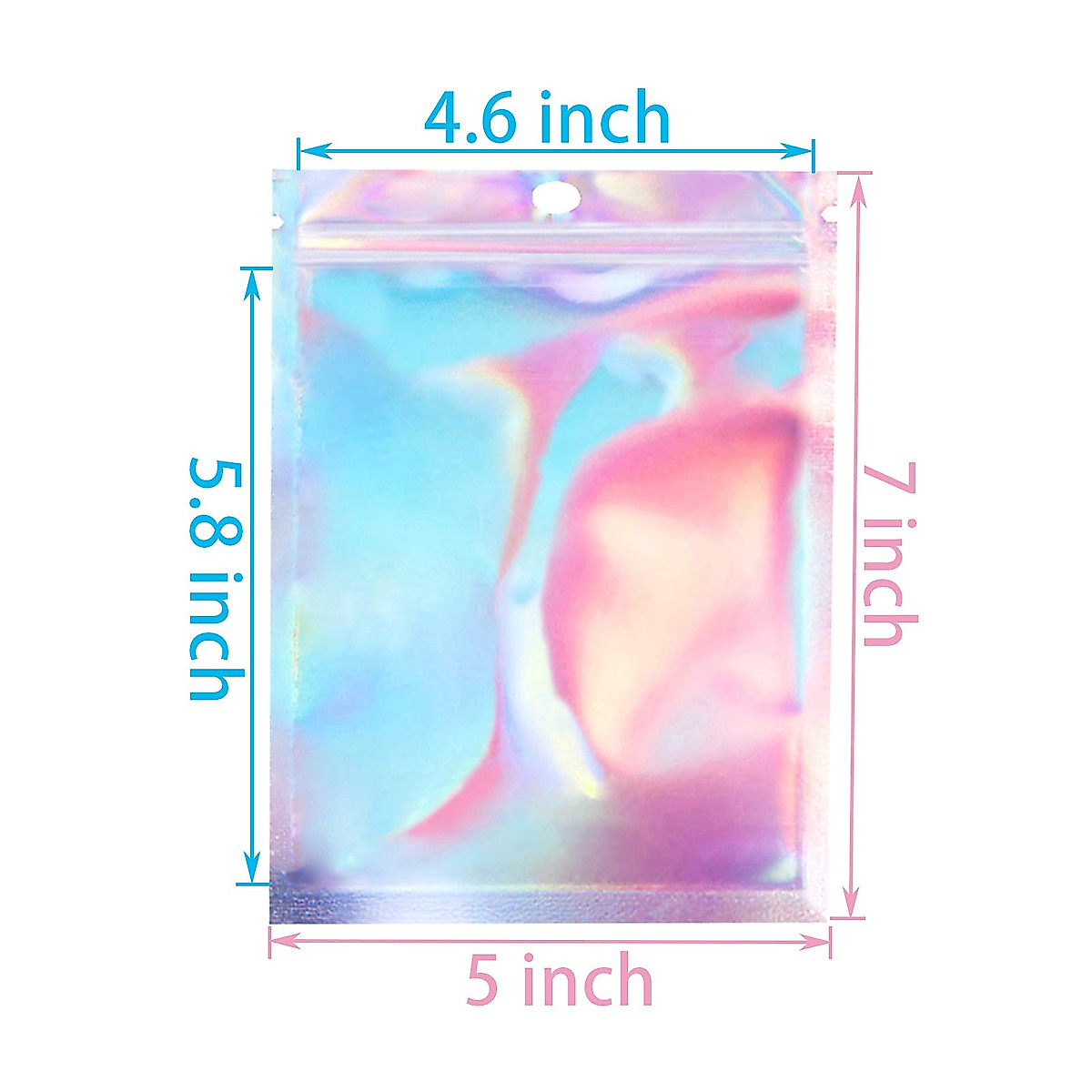 Malastar 5x7 inch 100PCS Reusable Smell Proof Bags,Holographic Foil Pouch Baggies,Front Clear Window Mylar Ziplock Bag for Food Storage,Packaging Products,Shipping