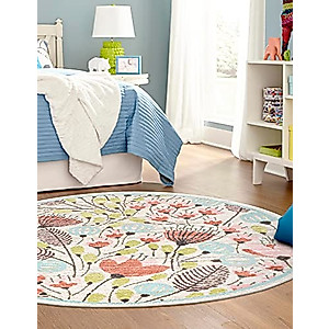 Unique Loom Whimsy Collection Area Rug (Round 5' 3" x 5' 3", Ivory/ Black)