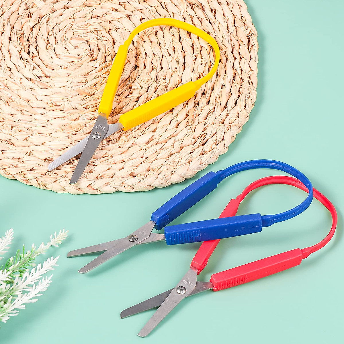 3PCS Scissors Adaptive Toddler Scissors Handle Self-Opening Scissors Cutting Grip Scissor Set Craft Easy-Open Squeeze Handle For Kids Children Adults Schools Special Needs