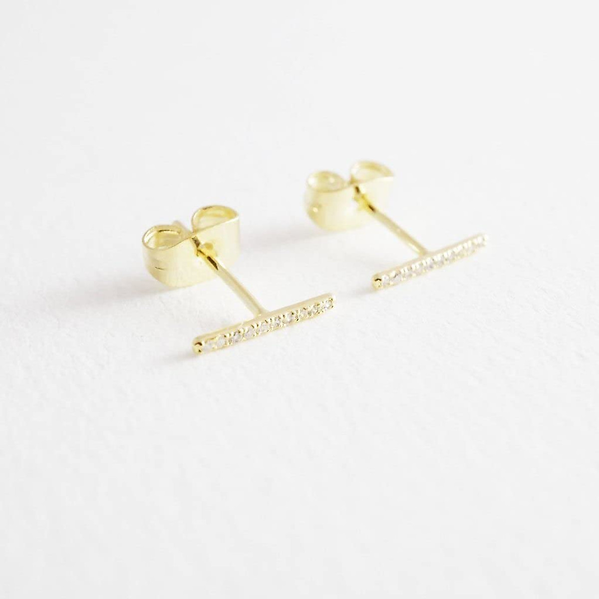 HONEYCAT Skinny Midi Crystal Bar Earrings in 18k Gold Plated | Minimalist, Delicate Jewelry (G)