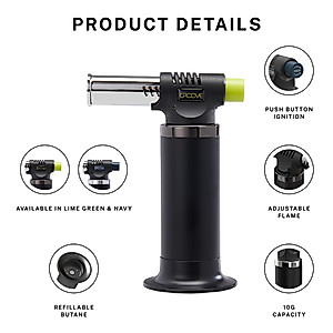 Groove Spark Professional Culinary Butane Torch - 4.29” x 6.38” x 2.6” Versatile Adjustable Flame Blow Torch for Every Kitchen Need & More - Easy Refill 10g Capacity (Butane Not Included) - Yellow