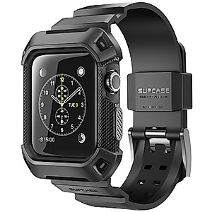 SUPCASE for Apple Watch 3 38mm Case with Band (Unicorn Beetle Pro), [Anti-Scratch] [Bumper Protector] Rugged Men Cover Sport Protective Case with Strap Bands for iWatch 3 38mm 2017/2016/2015, Black