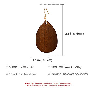 SMALLLOVE Wooden Hoop Earrings for Women Retro Black African Bohemian Wood Teardrop Geometric Lightweight Dangle Drop Earrings (Dark Brown)