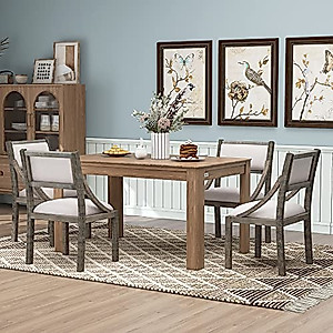 Merax (Gray Farmhouse 4-Piece Wooden Upholstered Cushion for Kitchen Dining Living Room, Set of 4, Table Set-4 Chairs
