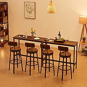 IRCPEN Bar Stools with Back, Set of 2 Swivel Breakfast Stools,41-Inch High Kitchen Stools with Backrest, Footrest, Industrial Seat for Dining Room Kitchen Bar (13.4 X41 inches)