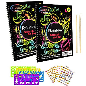 MAXZONE Scratch Paper Art Notebooks - Rainbow Scratch Off Art Kits for Kids Activity Color Book Pad Black Magic Art Craft Supplies Kits for Girls Boys Birthday Party Favor Game Christmas Toys Gift