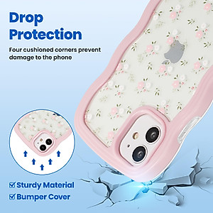 ZCDAYE Floral Case Compatible with iPhone 11, Aesthetic Flower Pattern & Cute Curly Wavy Shape Phone Case for Women Girls,Soft TPU Shockproof Cover for iPhone 11 (6.1 inch), Pink