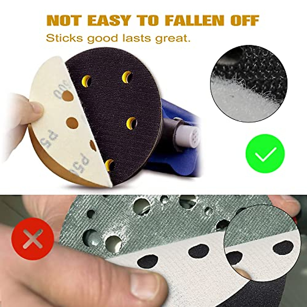 POTUINOM 100PCS 5 Inch 8 Hole Sanding Discs 80 Grit,Gold Round Hook and Loop Sandpaper for Random Orbital Sander