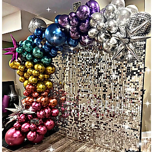 Woaipati 161pcs Shiny Chrome Balloon Garland Arch Kit Retro Disco Dance Party Decorations with 4D Disco Ball Balloons and Explosion Star Foil Balloons for 80s 90s Theme Neon Birthday Galaxy Supplies