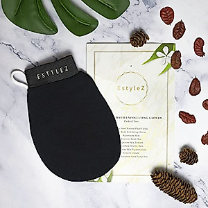 ESTYLEZ Exfoliating Gloves, 2 pcs- Body Exfoliator Mitt (Black) for Dead Skin Remover, Deep Cleaning Shower Gloves - Effective for Spray Tan Removal or Keratosis Pilaris for Men and Women