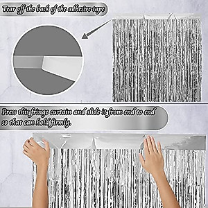 6 Pack Silver Foil Fringe Curtains Party Backdrop, 3.28 x 8.2 ft Metallic Foil Tinsel Fringe Backdrop Door Fringe for Photo Wedding Birthday Bridal Showers Graduation Theme Party Decorations