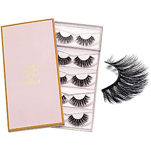 DYSILK Lashes False Eyelashes - Mink Lashes 5 Pairs 6D Faux Eyelash - Wispy Eyelashes Fluffy Strip Lashes Fake Eyelashes Reusable Lash Extension Kit | 15.5mm
