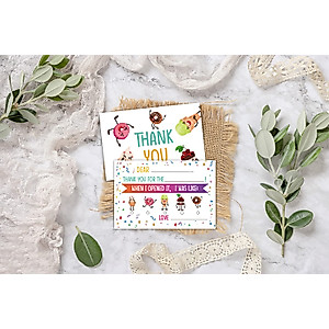 QOFO Ice Cream Fill in the Blank Thank You Cards,Donut Thank You Card,Gender Neutral Thank You Notes,For Boys Birthday Party,Event,or Holiday Use,Thank You Notes with Envelopes Set of 25-GXK14