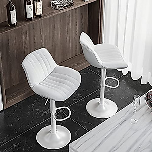 Nalupatio Bar Stools Set of 2, Adjustable Modern Swivel Bar Stools with Backs, Counter Height Performance Fabric Island Chairs for Home Kitchen, White