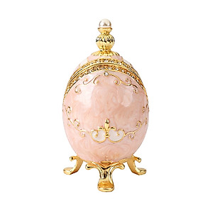 Furuida Pink Easter Egg Shape Jewelry Trinket Boxes Hinged with Love Shape Rhinestones Enamel Craft Gift for Women