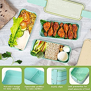 Korlon 30 Pcs Bento Box Adult Lunch Box Kit, 3-In-1 Compartment Japanese Lunch Box Kids with Spoon & Fork, 3 Layer Stackable Lunch Containers for Adults