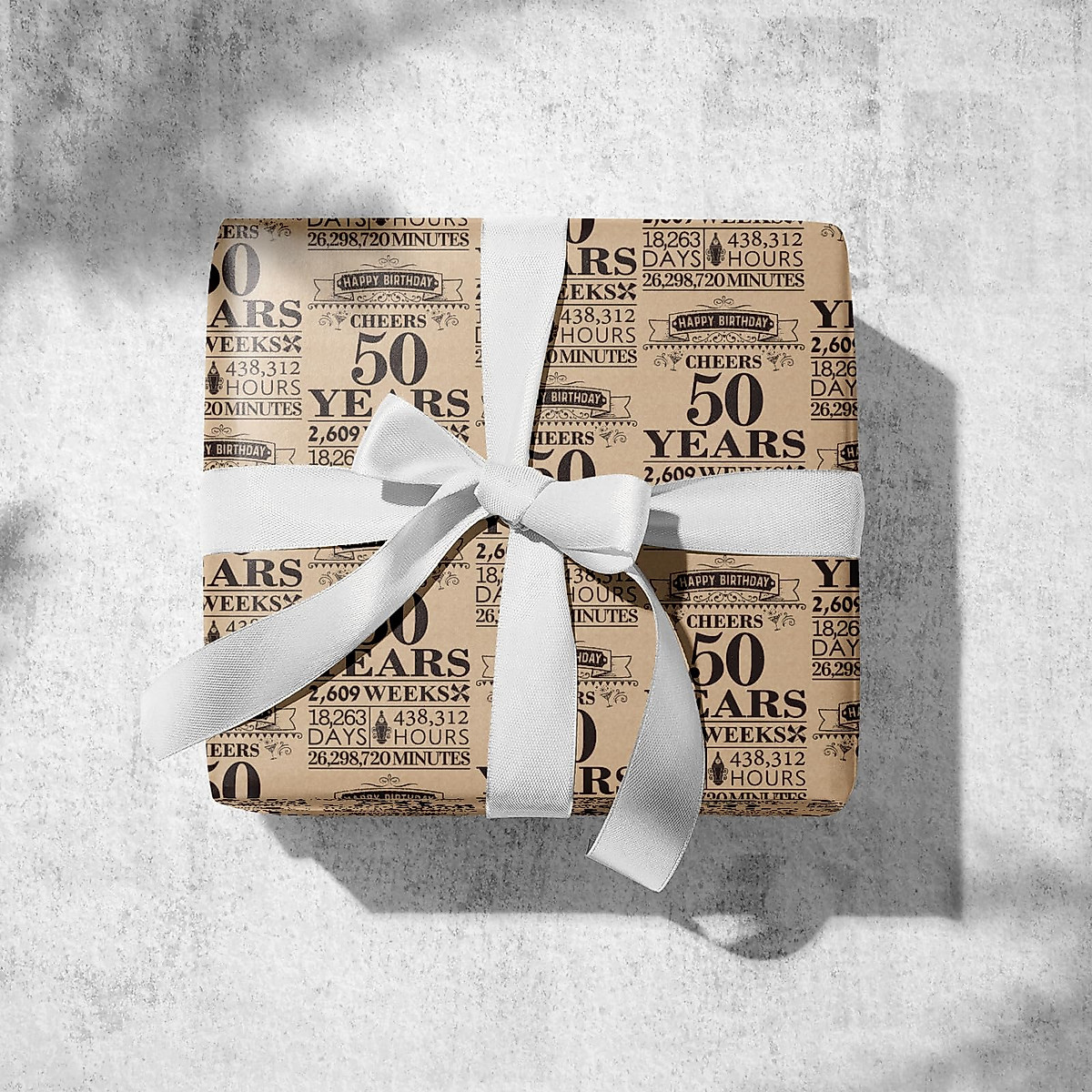 RUSPEPA Scented Kraft Wrapping Paper Roll - Mini Roll - Black 50 Years Design with Fragrance Great for Birthday, Party, Holiday - 17 inches x 16.4 feet - 50th Birthday