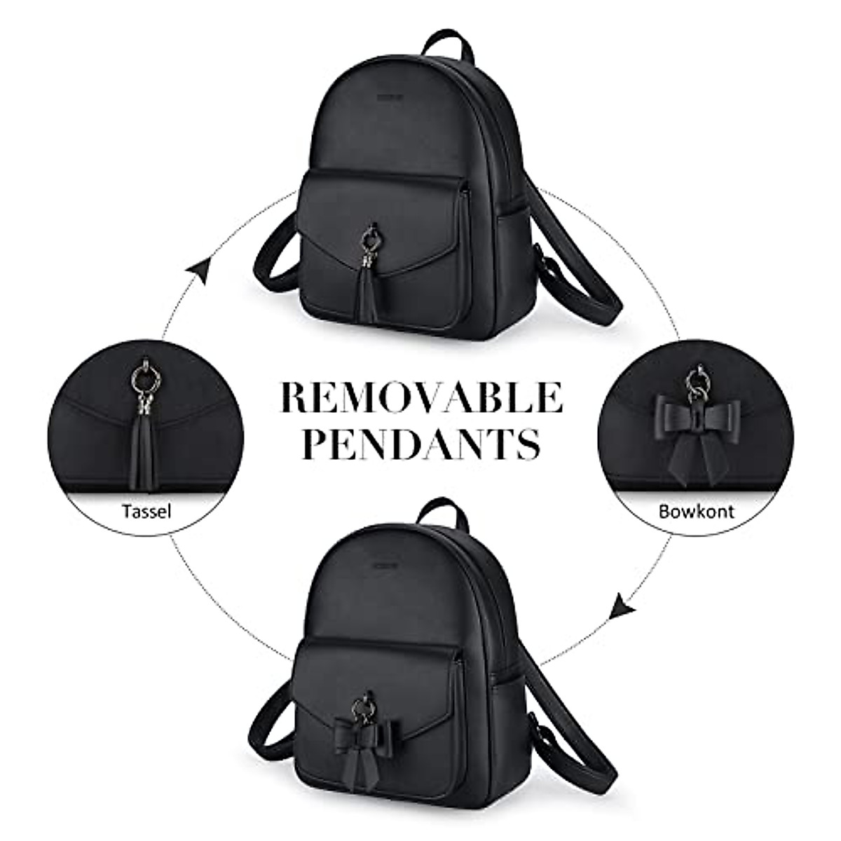 ECOSUSI Women Backpack Purse Water Resistant PU Leather Backpack Fashion Rucksack Ladies College Daypack with Tassel,3 Pcs