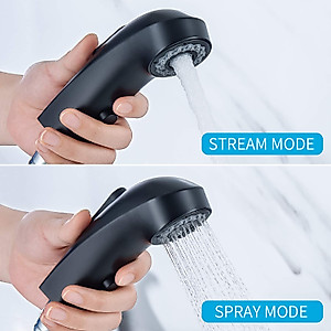 MIAOHUI Matte Black Vessel Sink Faucet, Pull Out Tall Bathroom Faucet, Single Hole Bathroom Sink Faucet with 3 Modes Pull Down Sprayer, One Handle Modern Vanity Faucet, Farmhouse Lavtory Faucet