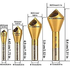 KEWAYO 4pcs Titanium Coated Countersink Chamfer Tool Deburring Tool Set Metal Wood Drill Bits Zhongbo Business