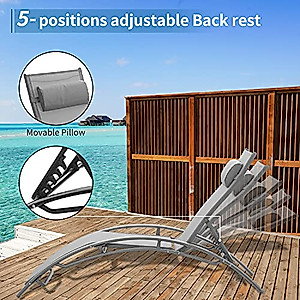 Leisurelife Adjustable Chaise Lounge Chairs Outdoor with Pillow, Set of 2, Grey, Aluminum, Zero Gravity