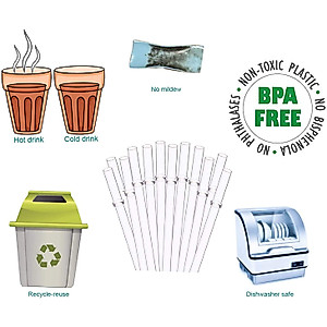 DAKOUFISH 11" Long Clear Reusable Tritan Plastic Replacement Drinking Straws for 24 oz & 32 oz Mason Jar,Tumblers, Set of 6 with Cleaning Brush