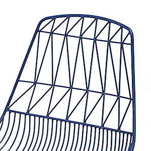 AC Pacific Metal Dining Chairs with Faux Leather Seat Pad, Modern Stackable Indoor Outdoor Stool for Kitchen, Patio, Bistro and Bar, Set of 2, Matte Dark Blue