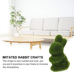 NUOBESTY Easter Moss Bunny Figurine, Green Miniatures Rabbit Garden Decorations Easter Furry Flocked Standing Rabbit Statue Easter Party Favor for Home Office Table Ornament