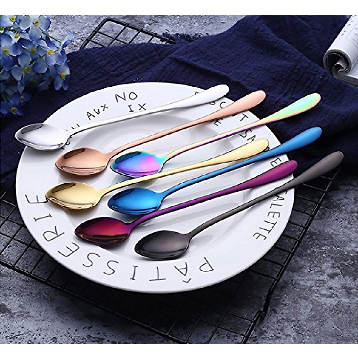 dhrbsx Long-Handled ice Tea Spoon, Cocktail stir Spoons, Stainless Steel Coffee Spoons, ice Cream Scoop Set of 8