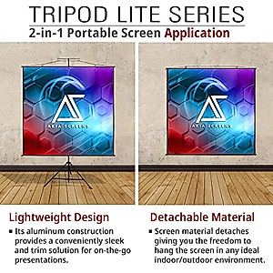 Akia Screens 2 in 1 110 inch Portable Projector Screen with Stand and Carry Bag 4:3 16:9 8K 4K HD 3D, Stand or Wall Mount Tripod Projection Screen for Outdoor Movie Home Theater, AK-T110VLITE (Black)