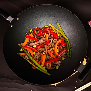 JOYCE CHEN Professional Series 14-Inch Carbon Steel Excalibur Nonstick Wok with Phenolic Handles