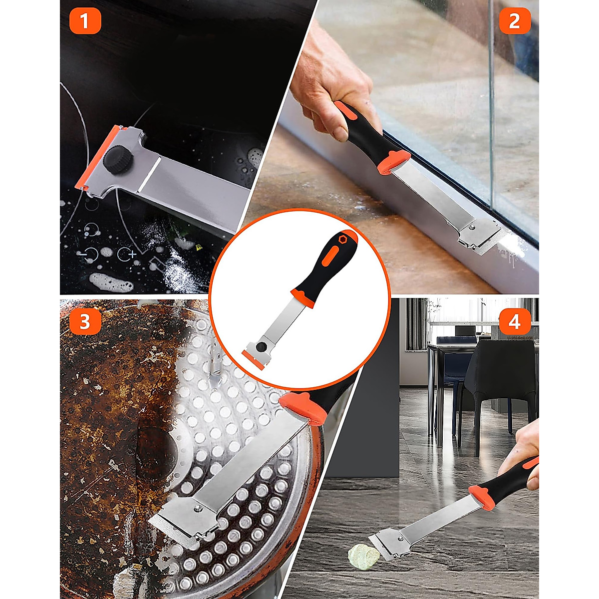 Razor Blade Scraper,Long Handle Razor Scraper Tool for Removing Label, Registration Sticker, Tint, Grease from Windshield, Appliance, Glass (Extra 10 Metal and 10 Plastic Blades)