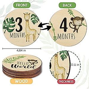 Wooden Baby Monthly Milestone Cards with Announcement Sign, Pregnancy and Baby Shower Gifts for Boys and Girls, Newborn Photography Props